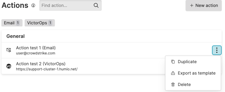 Manage Actions | Data Analysis 1.190.0-1.197.0 | LogScale Documentation