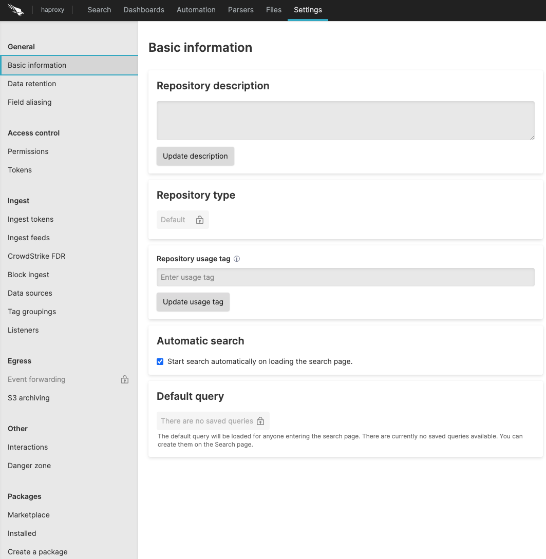 Repository and View Settings | Data Analysis 1.190.0-1.194.0 | LogScale Documentation